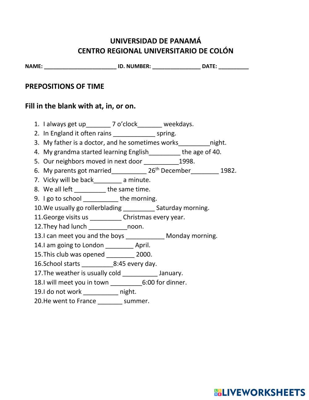 7591467 | PREPOSITIONS OF TIME | Anna Griffith