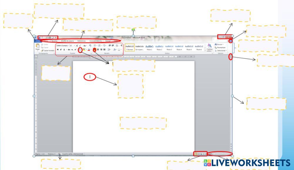 Actividad 01. Interfaz de Microsoft Word | Live Worksheets