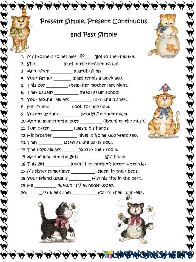 Worksheet grammar present simple/continuous/past simple