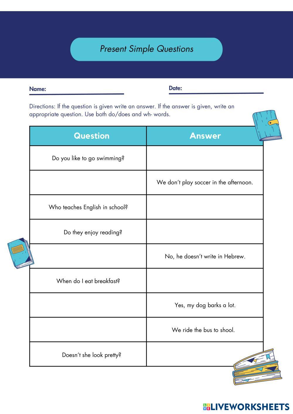present simple questions in class | Live Worksheets
