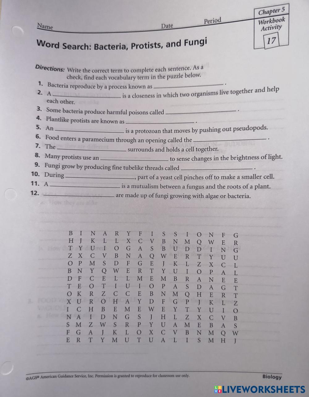 Bio Activity 17 | Free Interactive Worksheets | 7598359