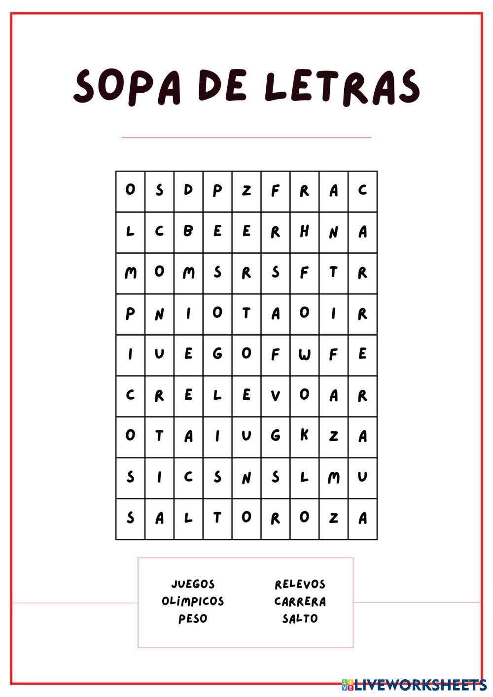 sopa de letras | Live Worksheets