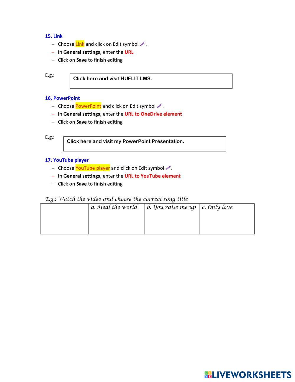 Exercise of Liv… | Free Interactive Worksheets | 7599707
