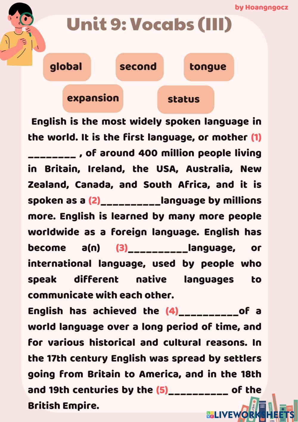 G9_Unit 9: English in the world (task III) vocabs | Live Worksheets