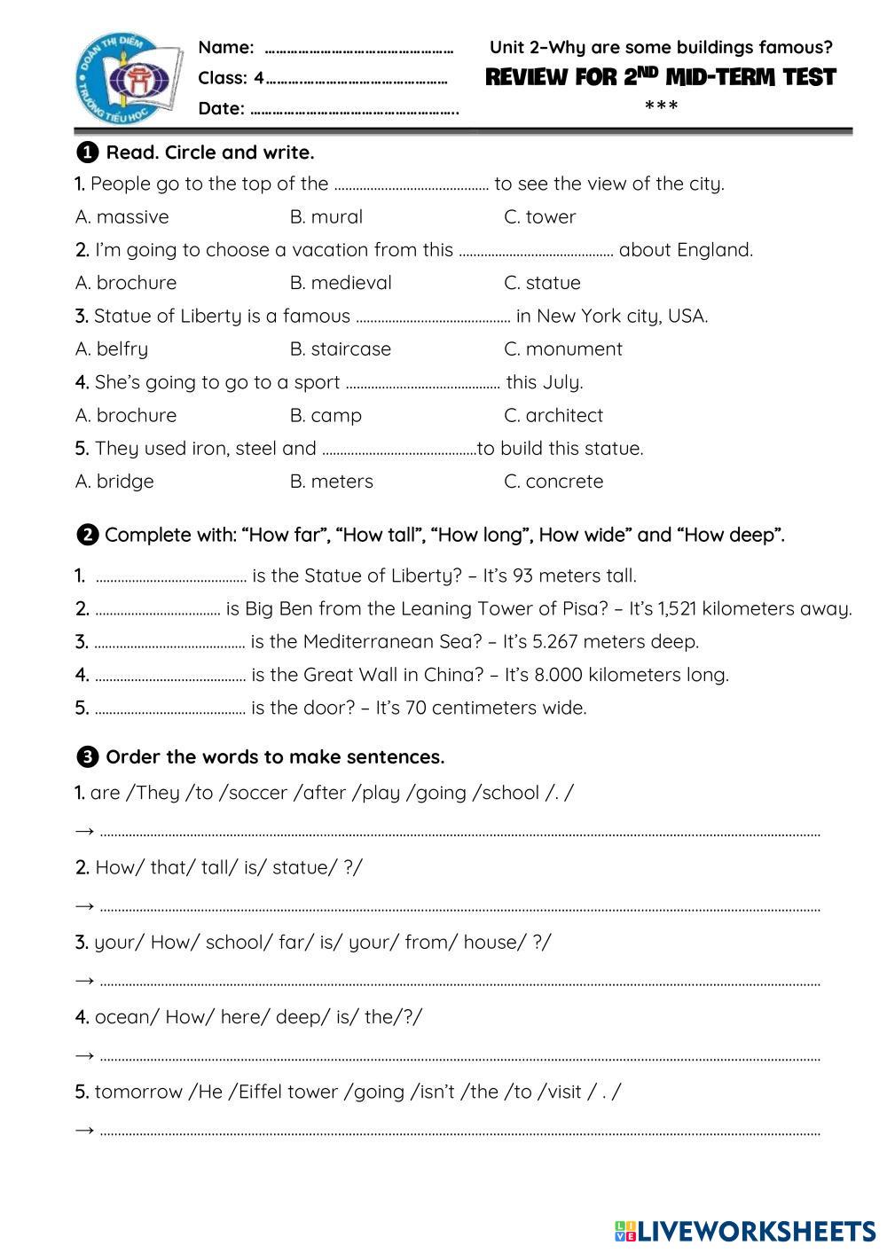 Midterm 2 Review - Unit 2 - 2 | Live Worksheets