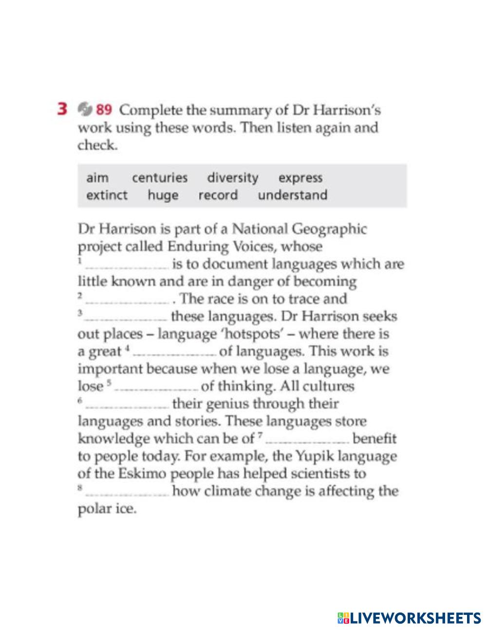 B2.4 GE Listening saving languages 3 | Live Worksheets