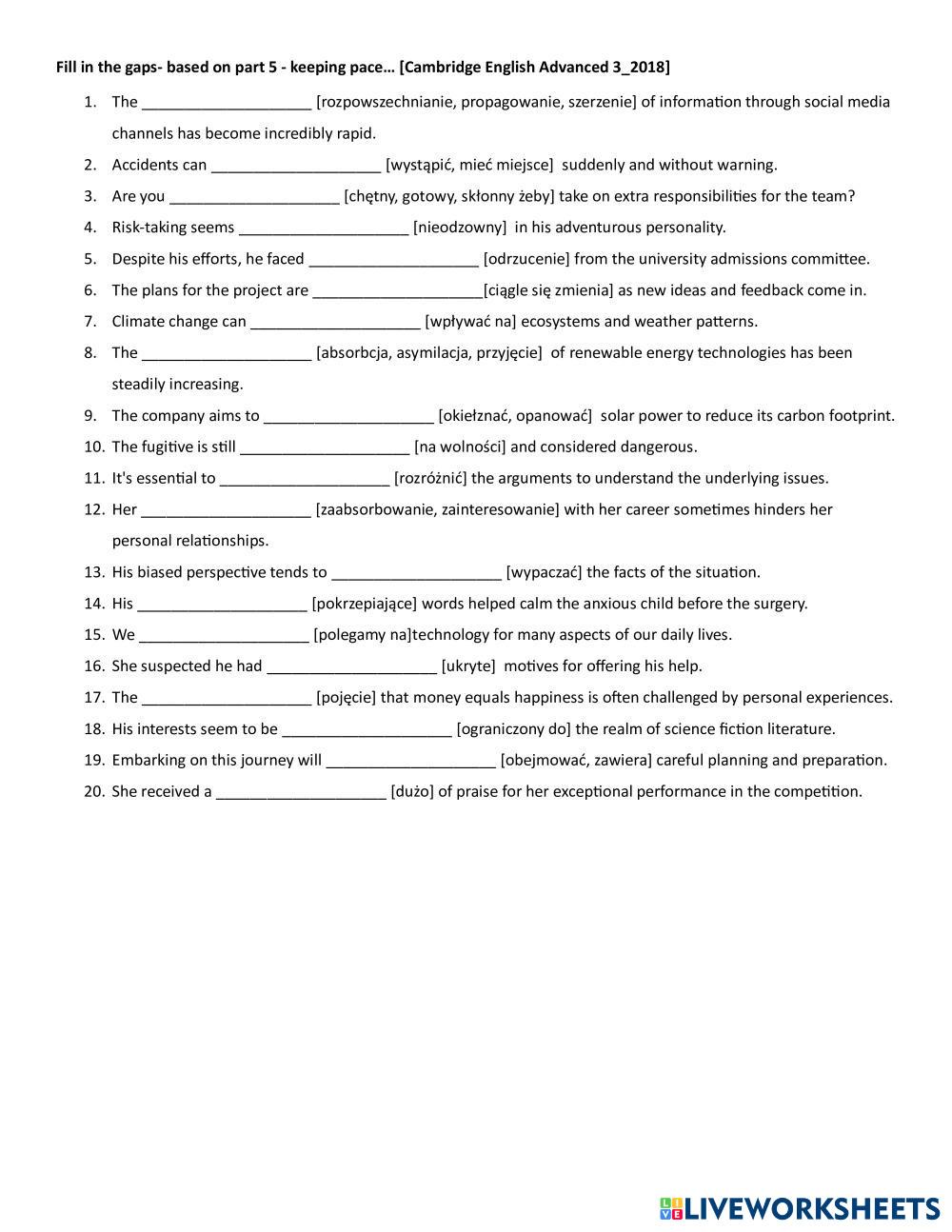 part 5 - keeping pace… [Cambridge English Advanced 3_2018] | Live ...