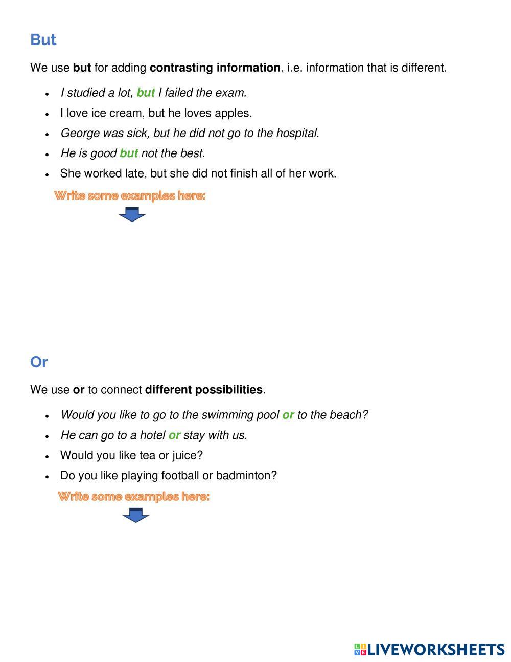conjunctions | Free Interactive Worksheets | 7604007