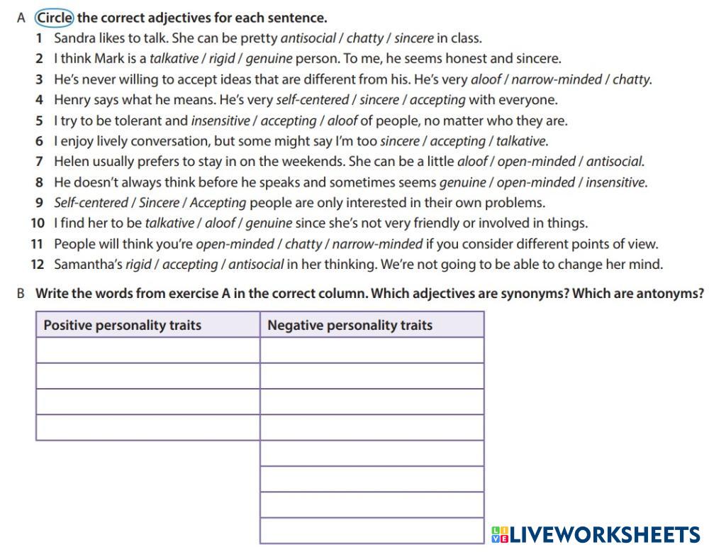 Personalities | Nadiia K | Live Worksheets