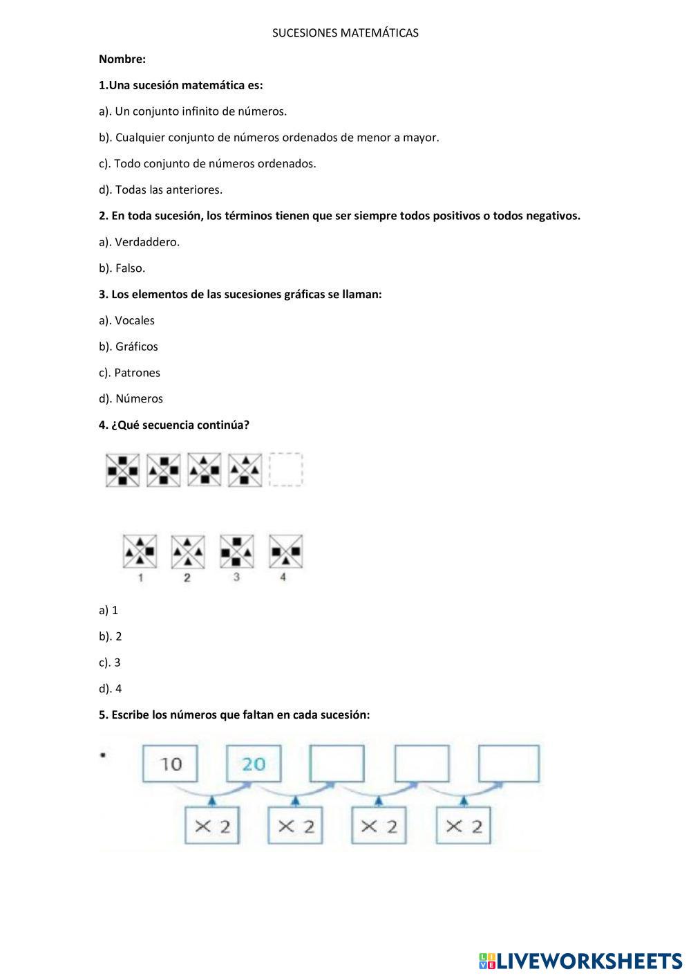 ACTIVIDAD COMPLEMENTARIA SUCESIONES | Live Worksheets