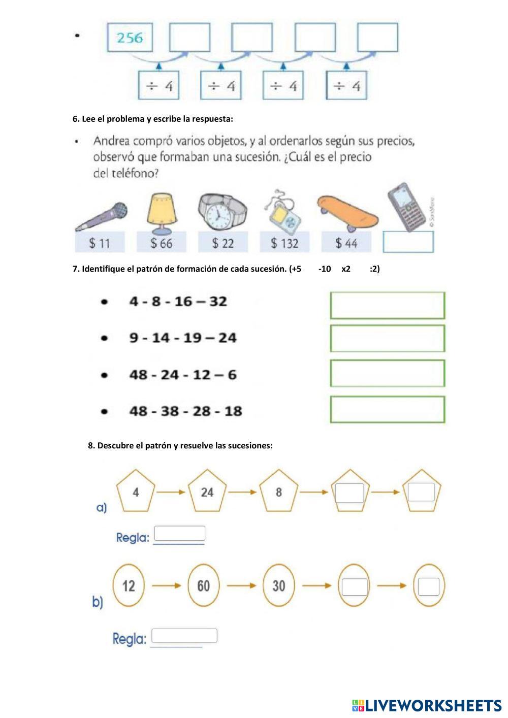 ACTIVIDAD COMPLEMENTARIA SUCESIONES | Live Worksheets