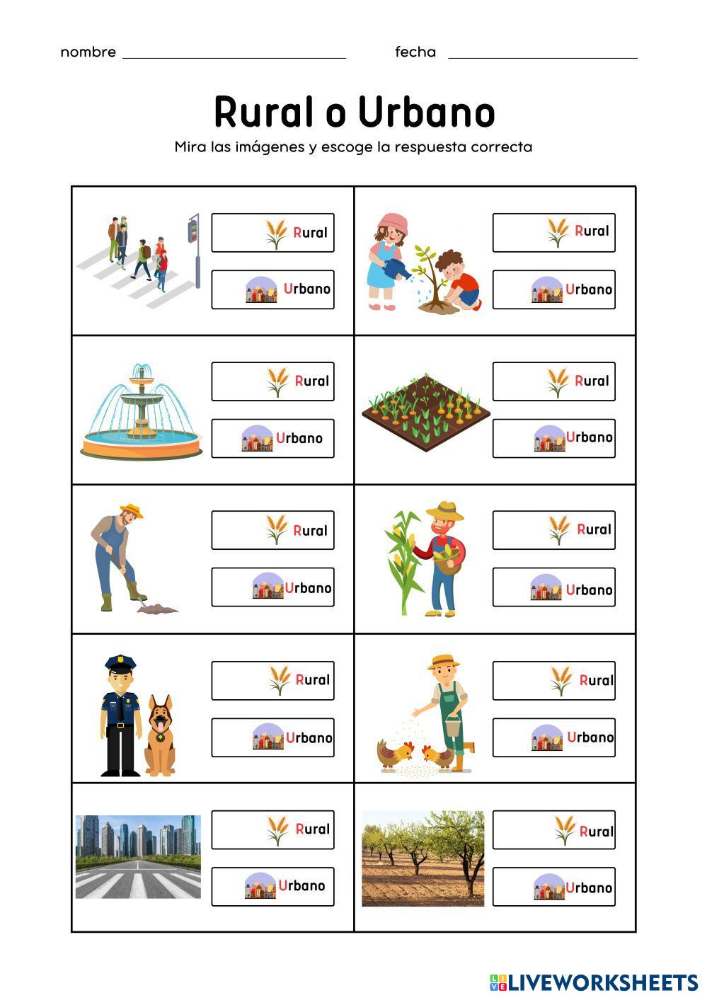Rural y Urbano | Free Interactive Worksheets | 7605198