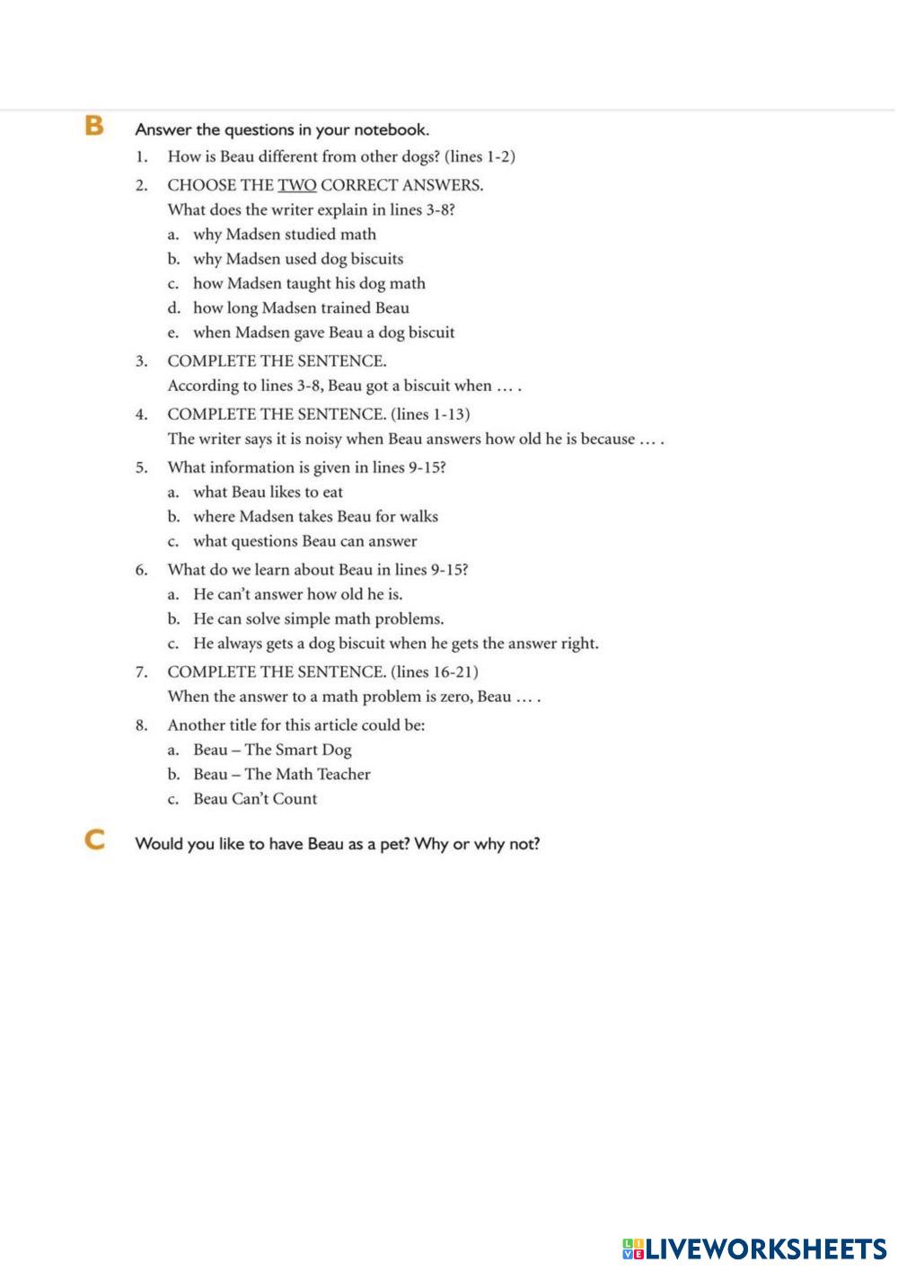 Beau' The Barking Genius | Live Worksheets