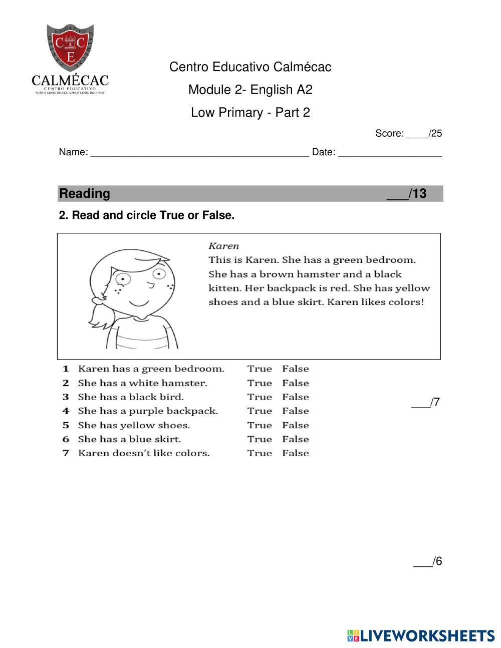 Reading and Writing | Live Worksheets