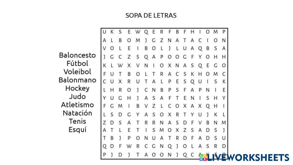 SOPA DE LETRAS DEPORTES OLIMPICOS | Live Worksheets