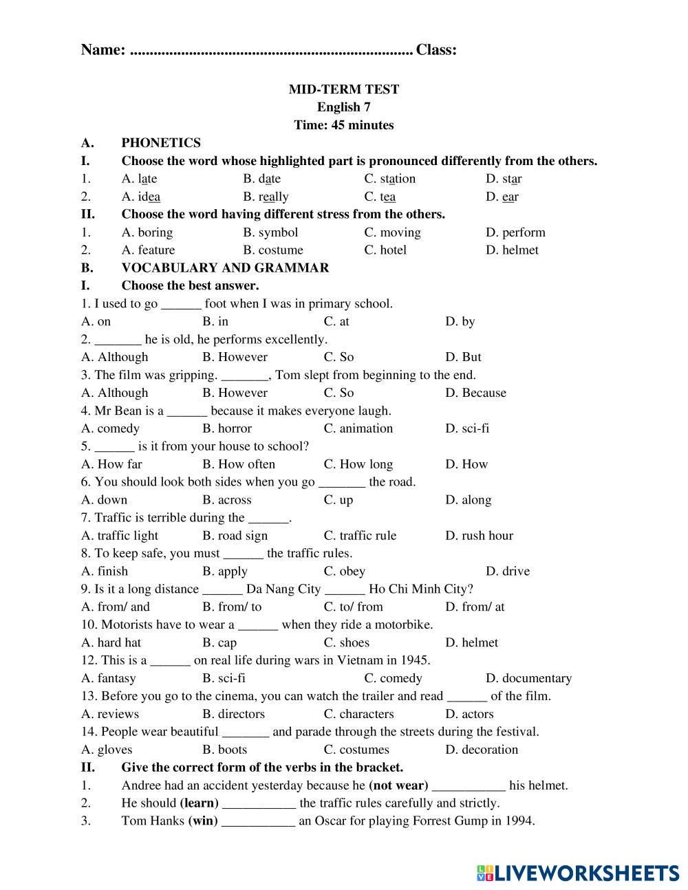 MID-TERM TEST | Free Interactive Worksheets | 7609130