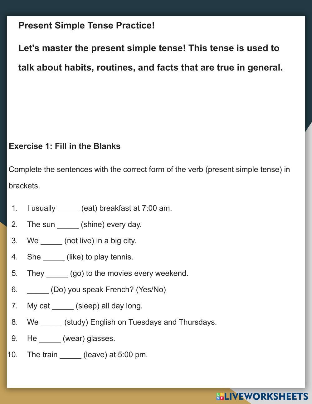 7609400 | Present Simple Tense Exercise | Osvaldo Mieses