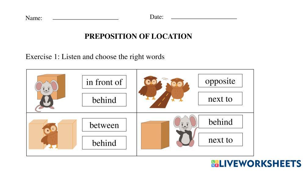 Preposition of locations | Live Worksheets