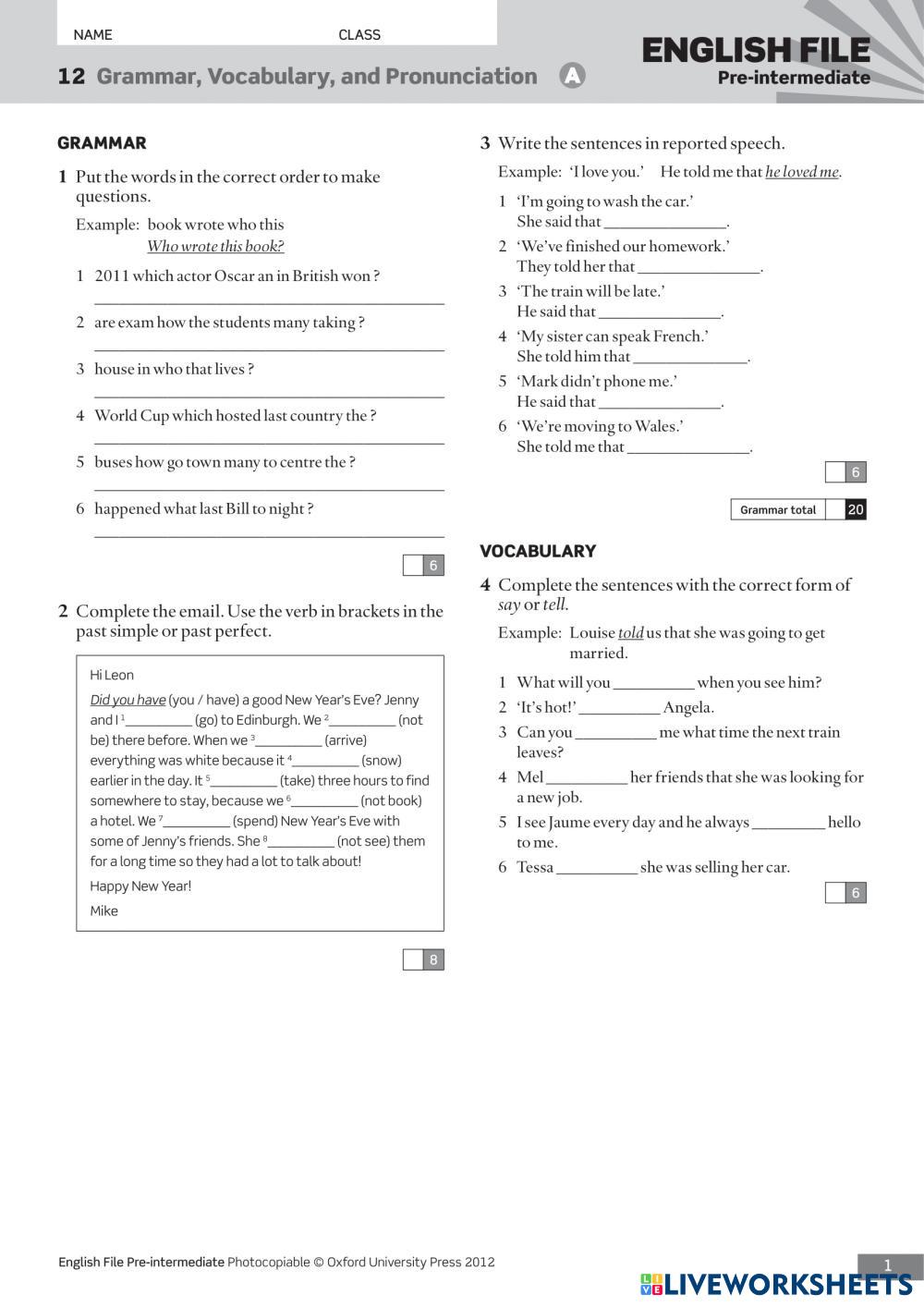 EF - Pre Intermediate - Assessment 12 | Live Worksheets