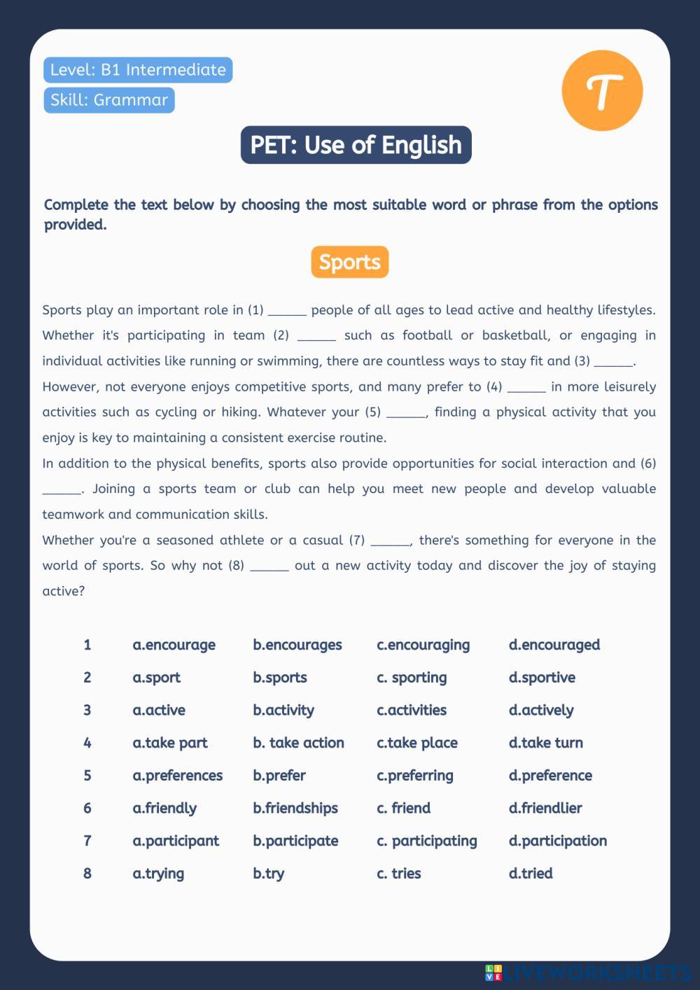 B1 Grammar: PET… | Free Interactive Worksheets | 7613461