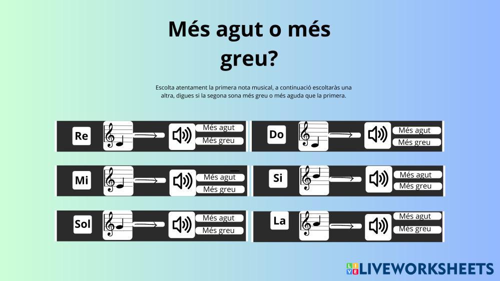 Més agut o més greu? | Live Worksheets