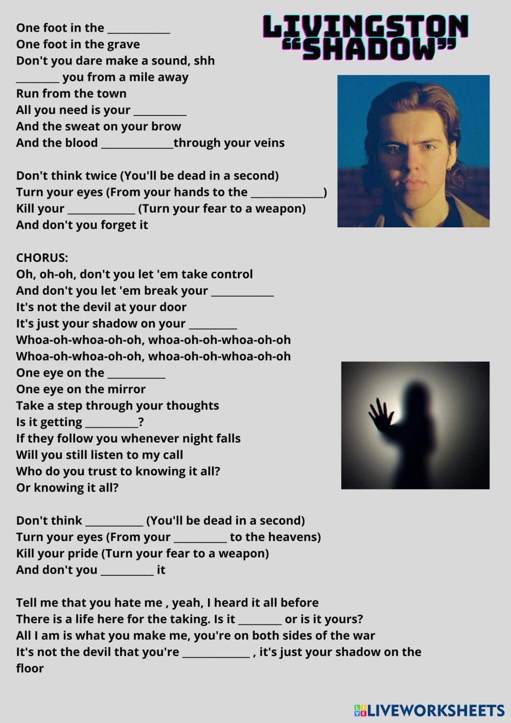 Livingstone - Shadow (song) lvl B1 | Live Worksheets