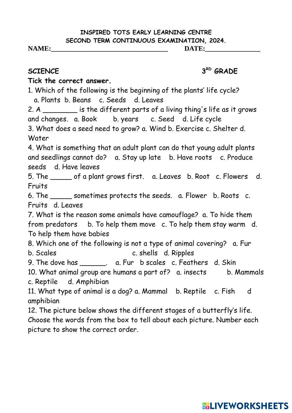 Inspired Tots Early Learning Center | Live Worksheets