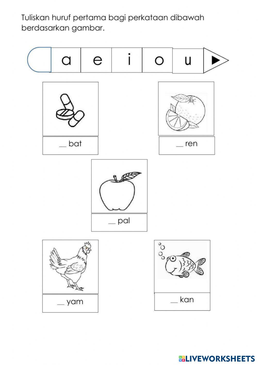 Huruf Vokal | Free Interactive Worksheets | 7616445