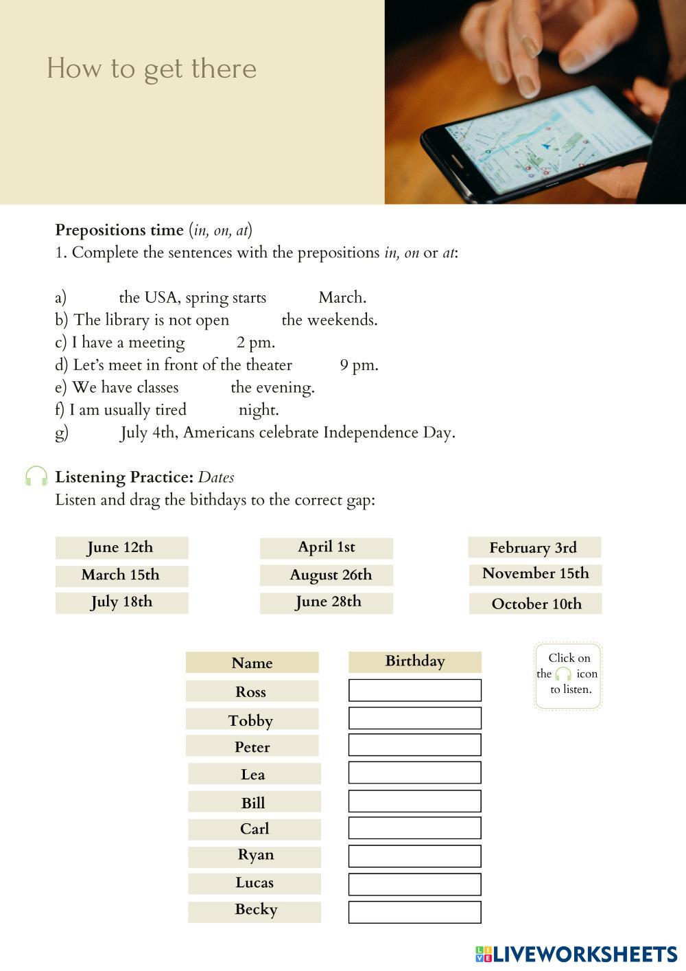 Prepositions of time/ Dates | Live Worksheets