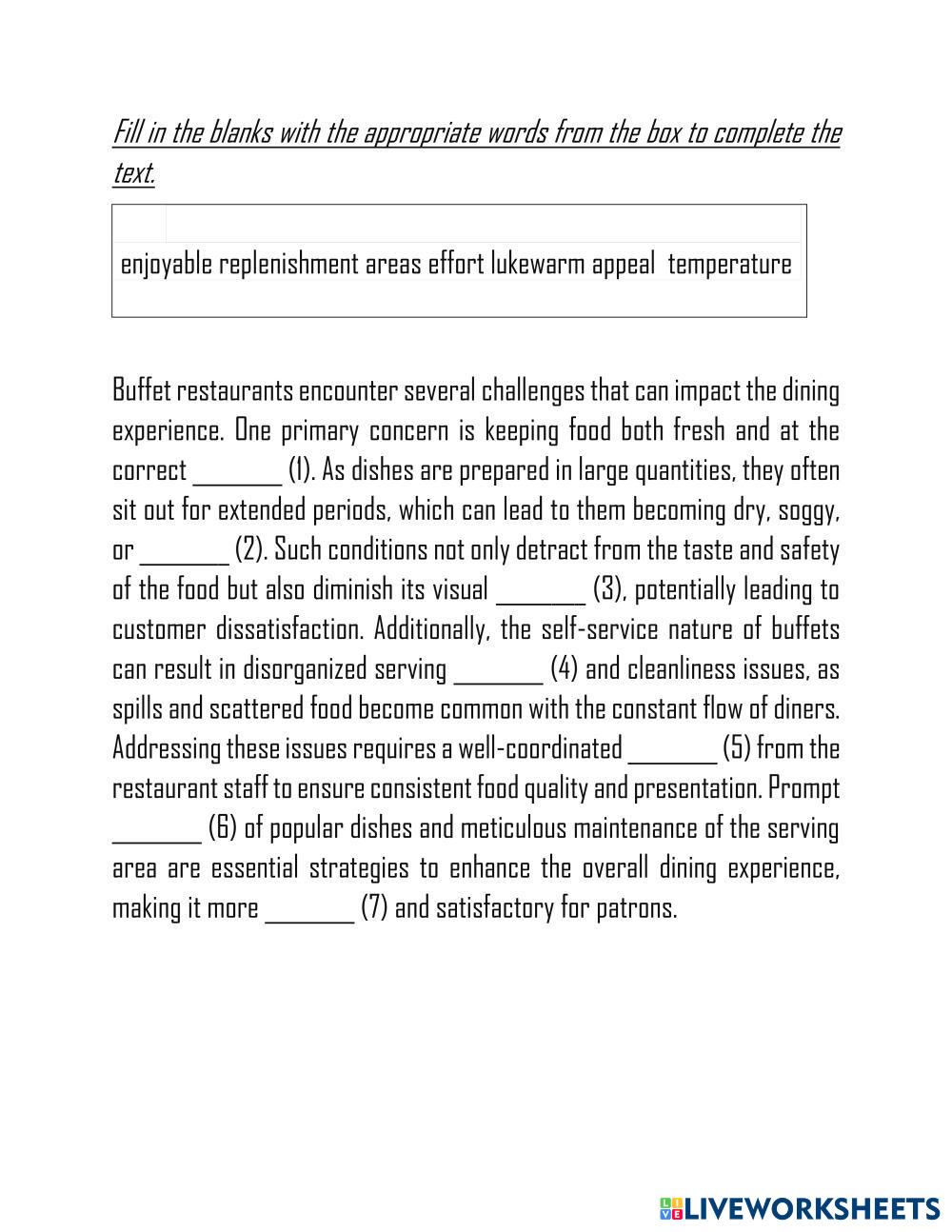 At the buffet | Free Interactive Worksheets | 7619612