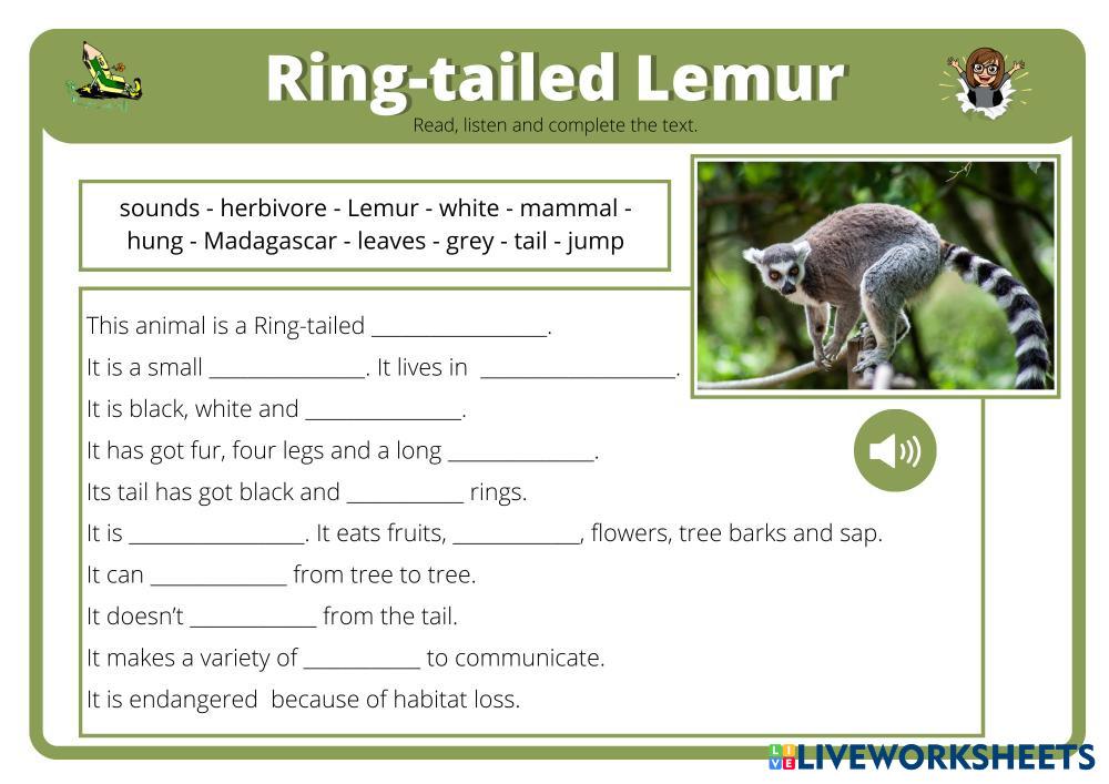 Ring-tailed lem… | Free Interactive Worksheets | 7619537