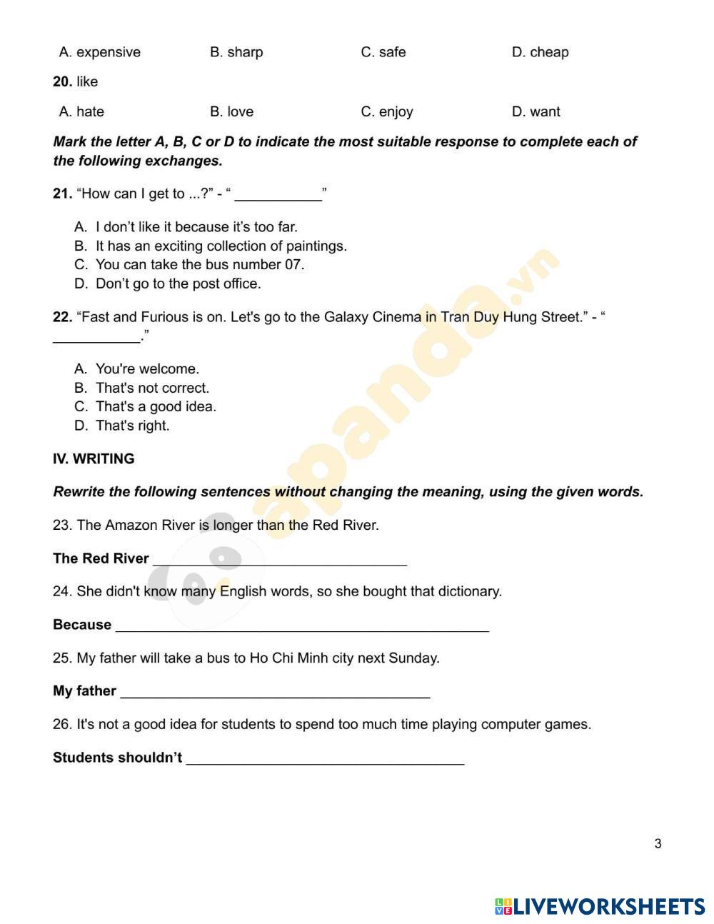 CAM3 - Extra re… | Free Interactive Worksheets | 7620674