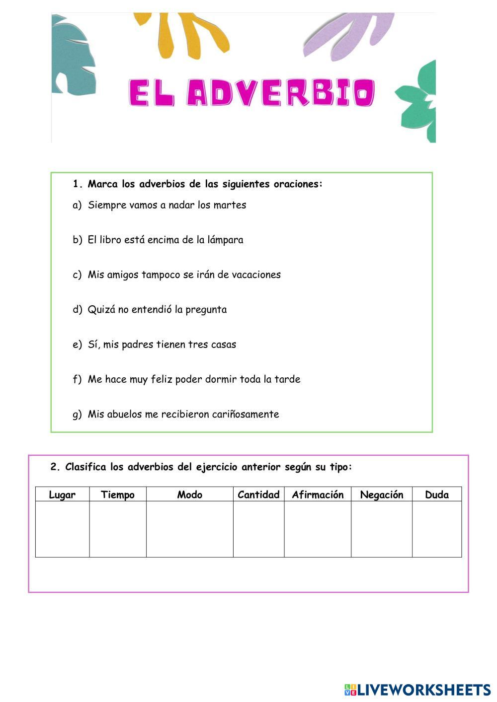 El adverbio | Live Worksheets