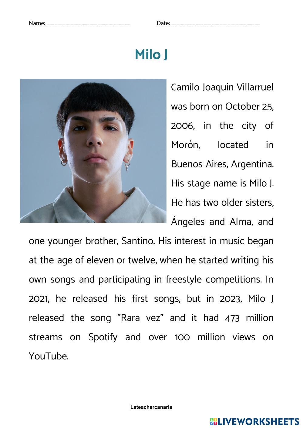 Milo J | Free Interactive Worksheets | 7626990