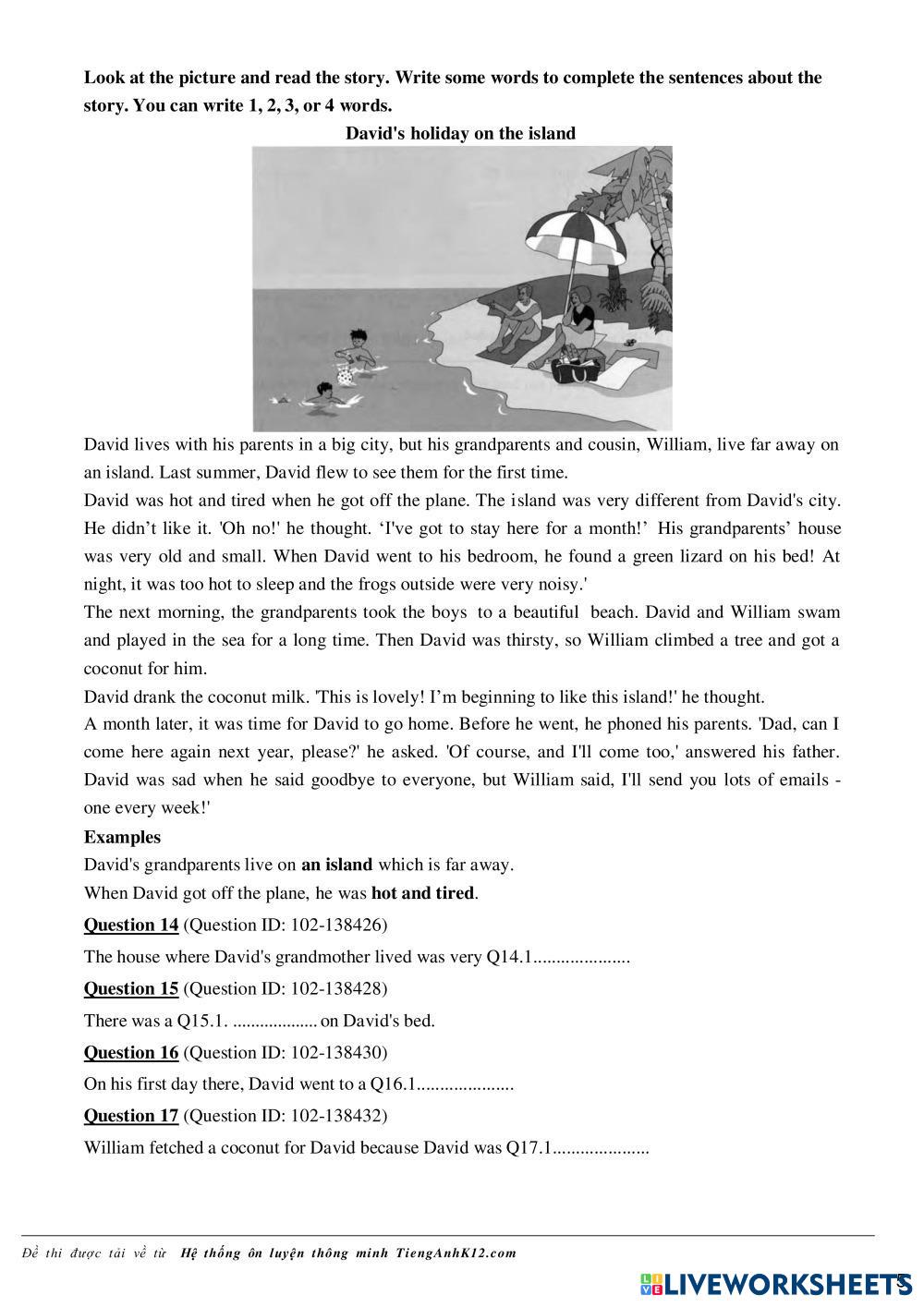 Cambridge Flyers 2020 Test 19 - Reading & Writing | Live Worksheets