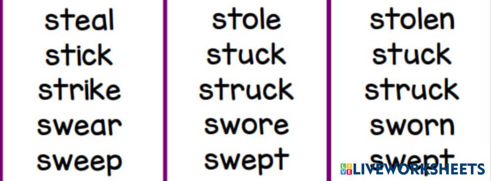 Irregular verbs form Steal to Sweep | Live Worksheets
