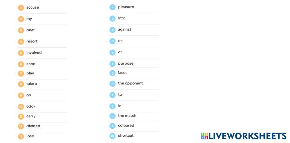 5a wb word-combinations | Live Worksheets