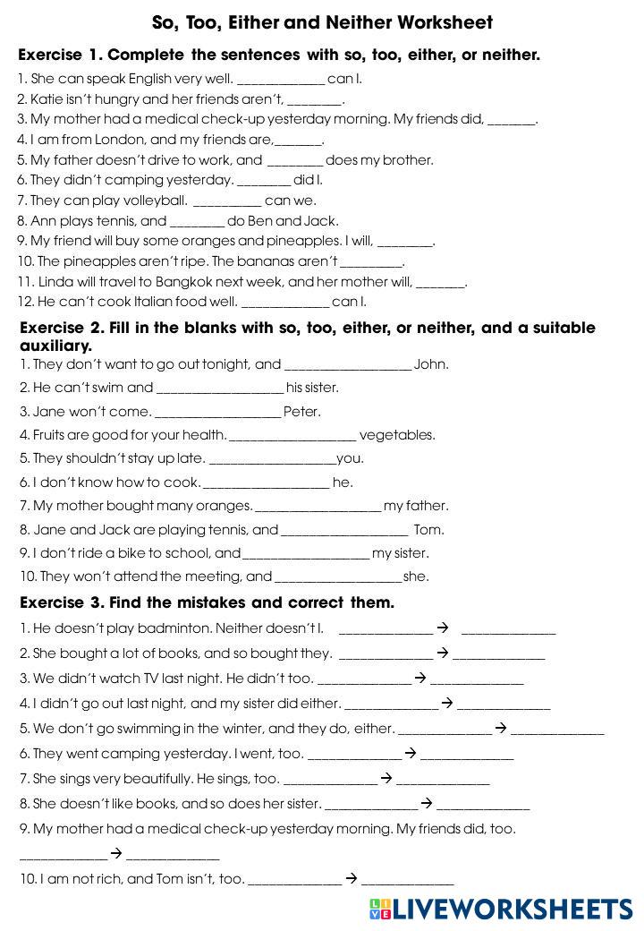 7627551 | So, Too, Either or Neither Worksheet