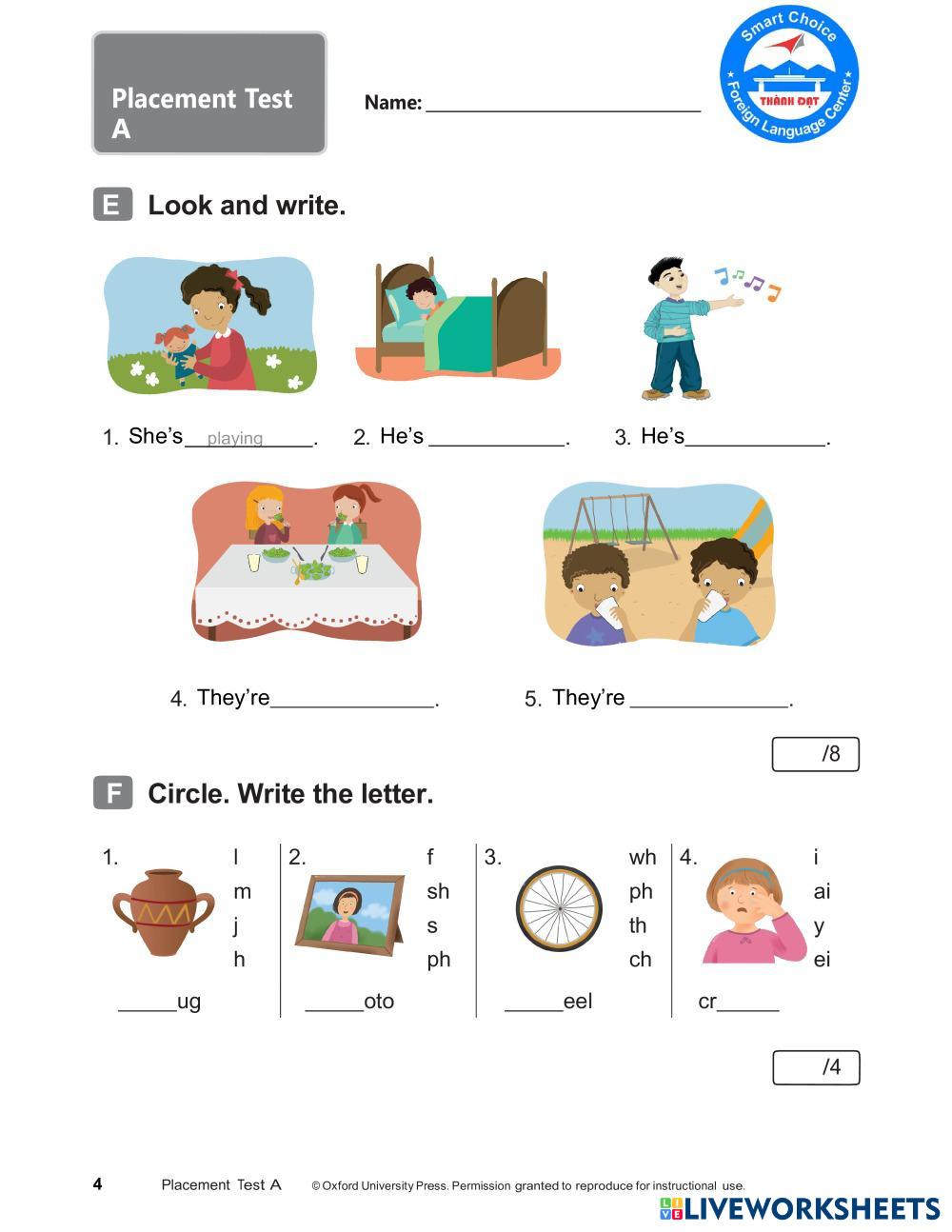 PlacementTest A | Live Worksheets