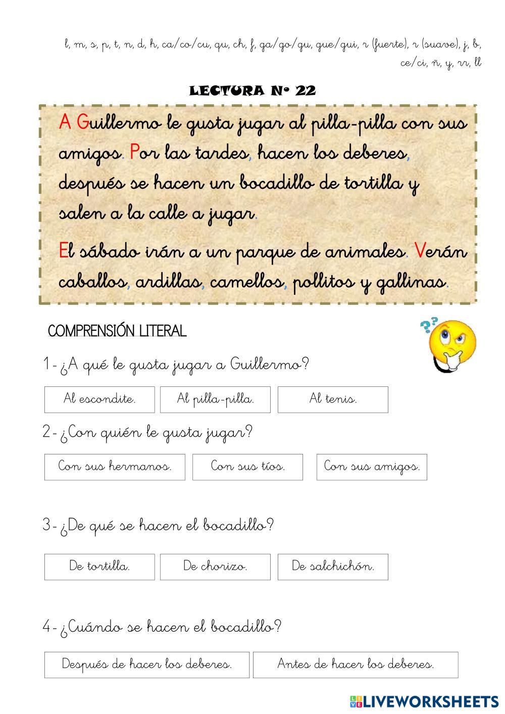 LECTURA COMPRENSIVA (LL) | Live Worksheets