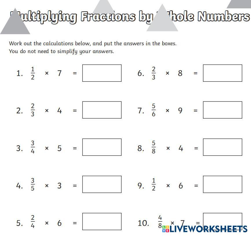 Multiply Fractions by Whole Numbers | Live Worksheets