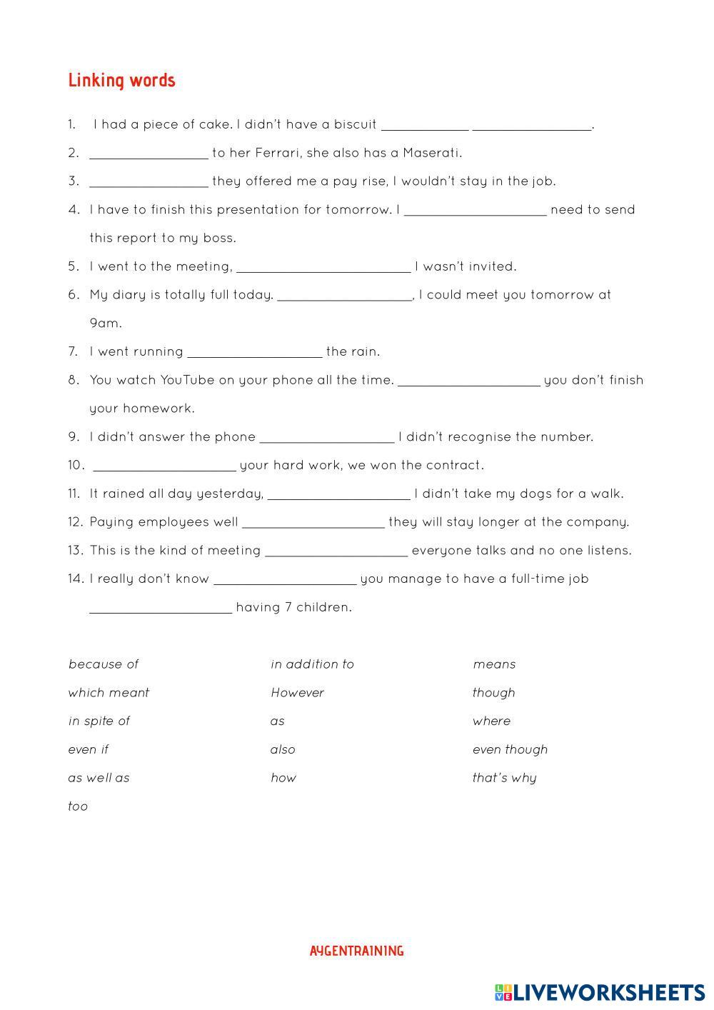 Linkers 2 | Live Worksheets