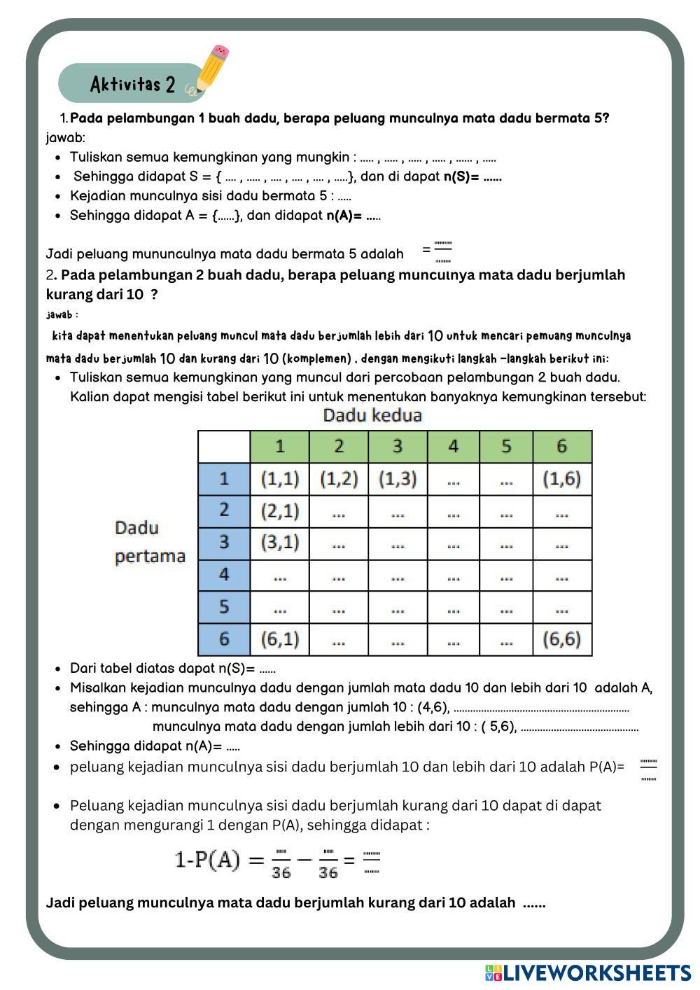 Peluang | Live Worksheets