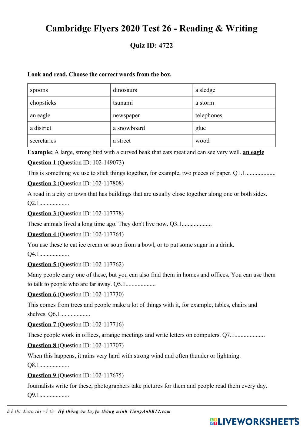 Cambridge Flyer… | Free Interactive Worksheets | 7633966