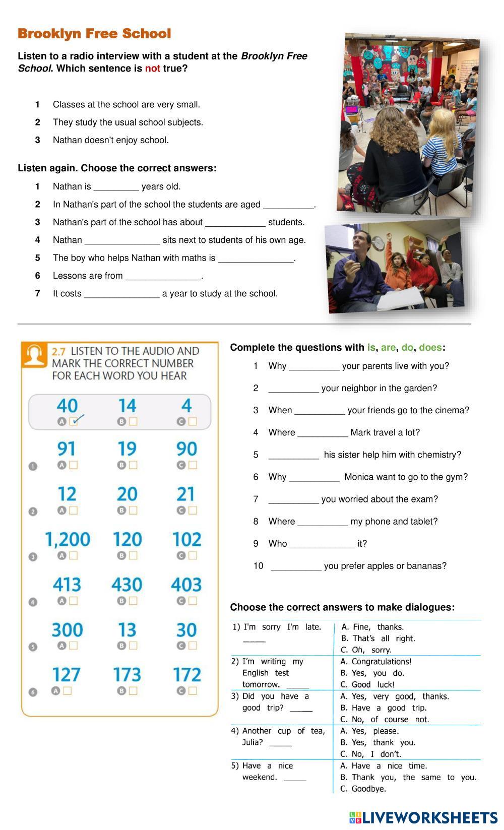 Listening, numbers and verbs PRACTICE | Live Worksheets