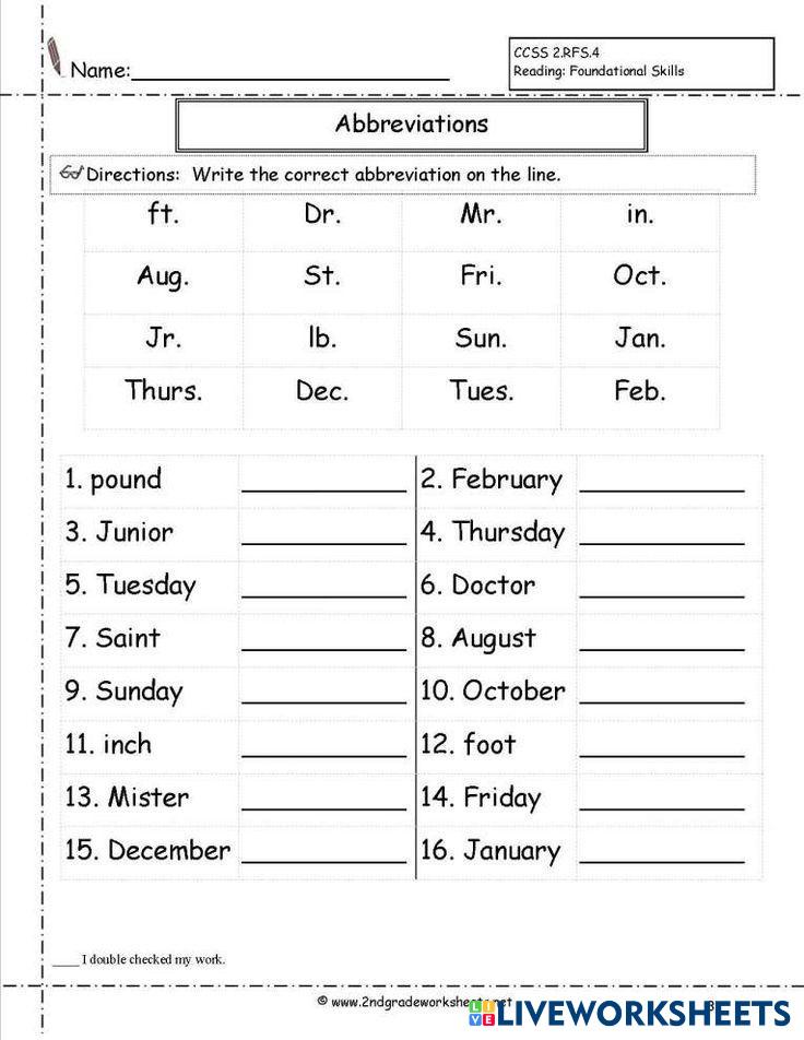 Abbreviations | Free Interactive Worksheets | 7634219