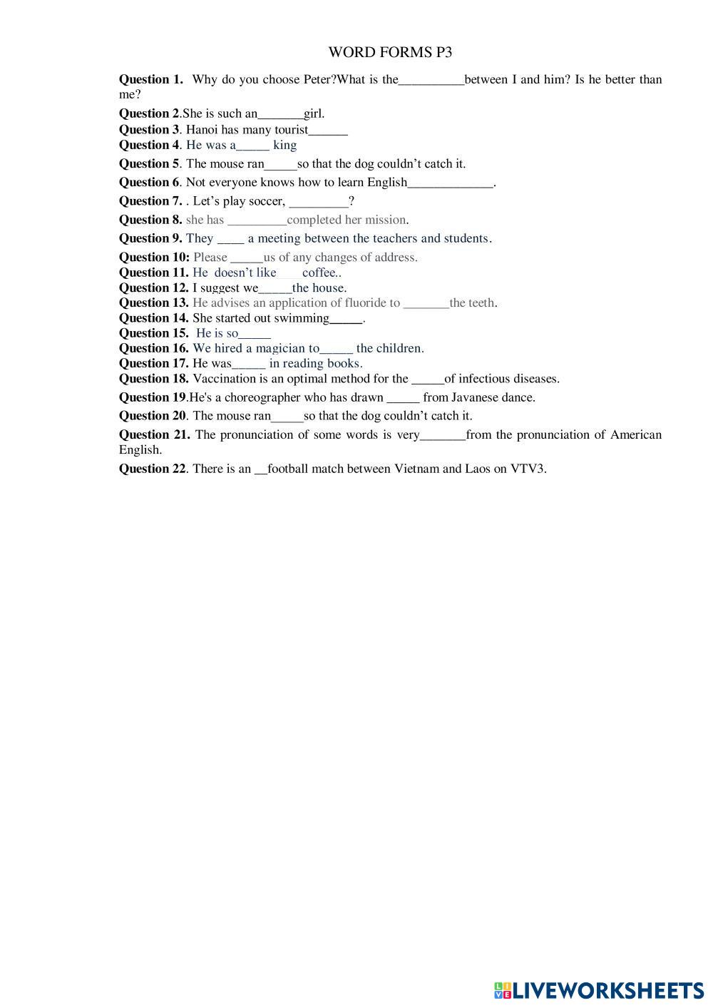 word form | Free Interactive Worksheets | 7635068
