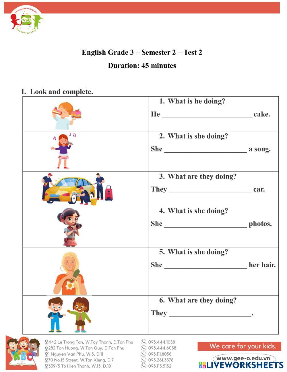 ENGLISH GRADE 3 - SEM 2 - TEST 2 | Live Worksheets