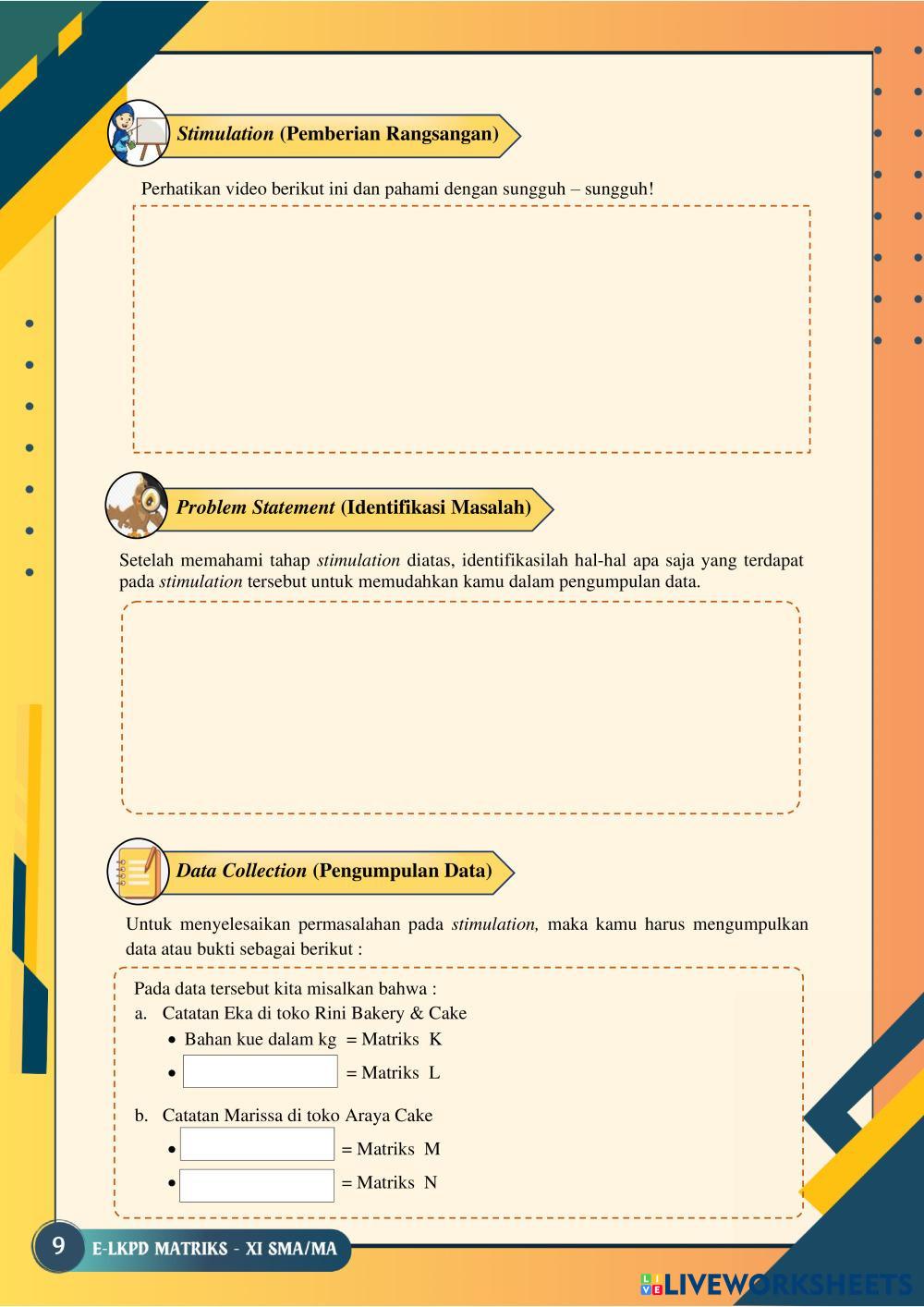 Jenis matriks dan transpose | Live Worksheets
