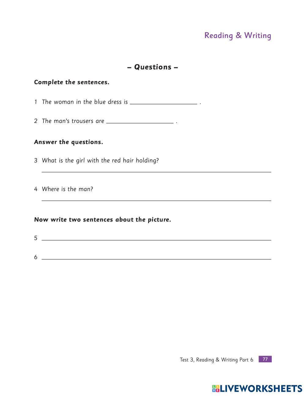 Movers Plus - Reading&Writing - Test 3 - P6 7636197